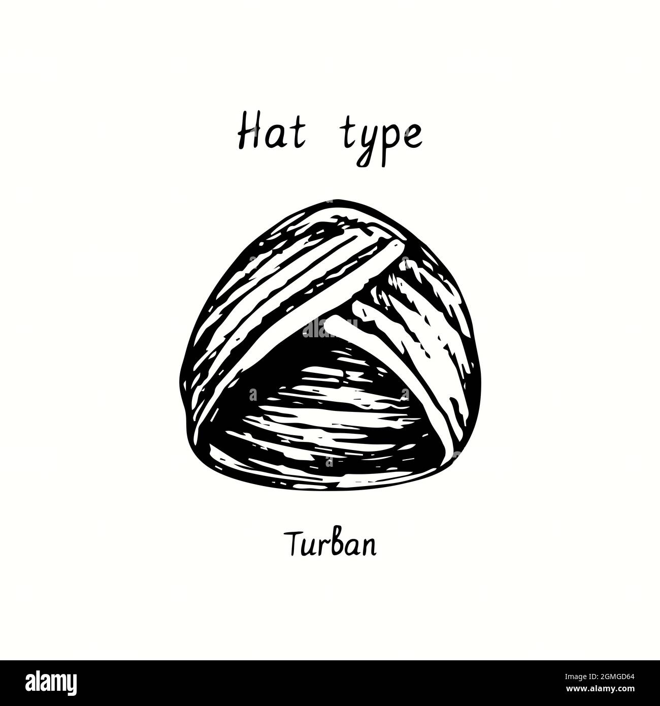 Hat type, Turban. Ink black and white drawing outline illustration ...