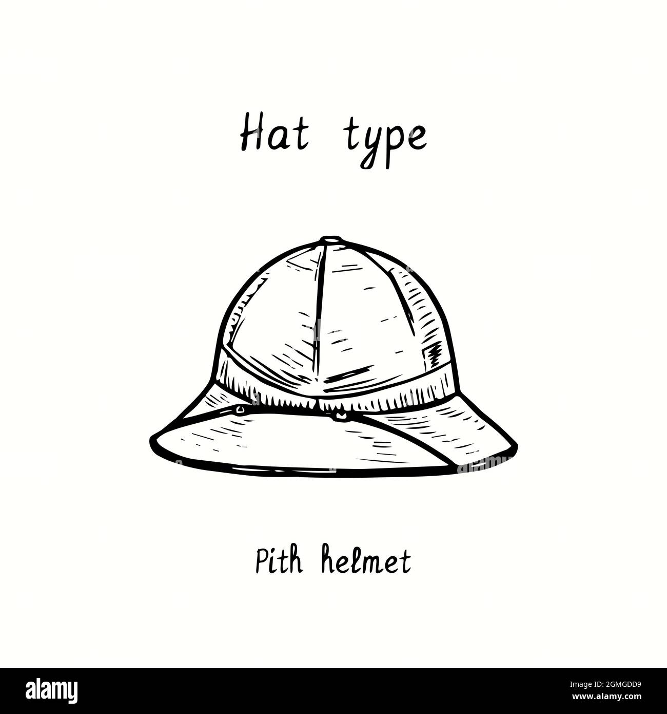 Hat type, Pith helmet. Ink black and white drawing outline illustration ...