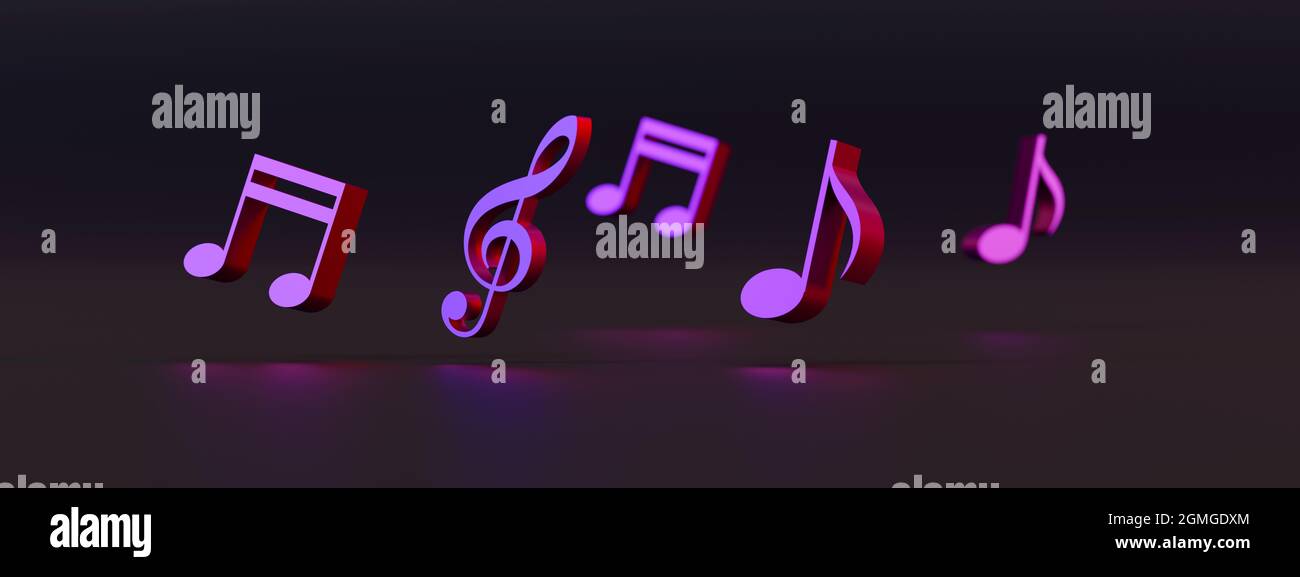 Musical notes on dark background. 3d illustration Stock Photo - Alamy