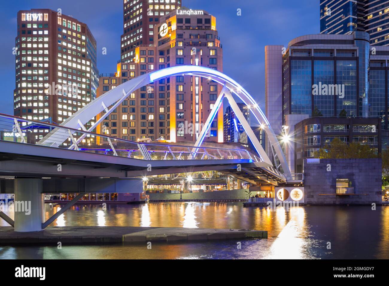 The Cty of Melbourne, Australia, seen from the Yarra River with the ...