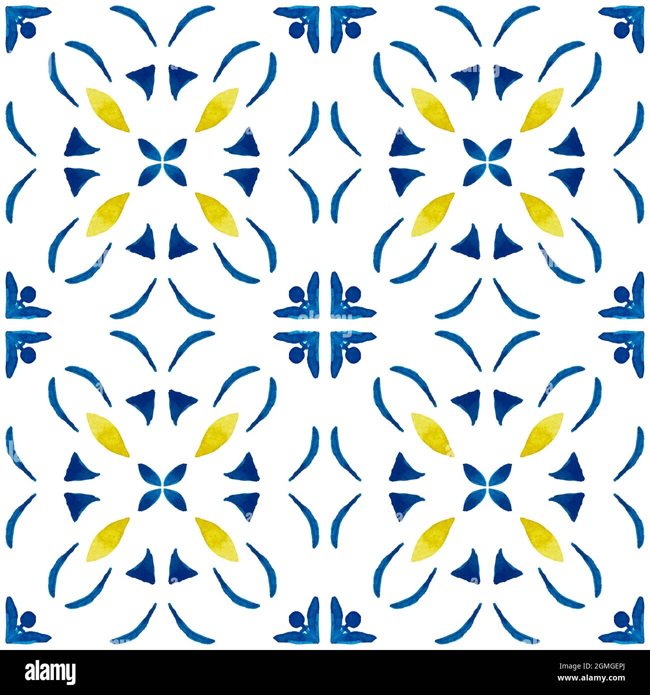 Azulejo watercolor seamless pattern. Traditional Portuguese ceramic ...