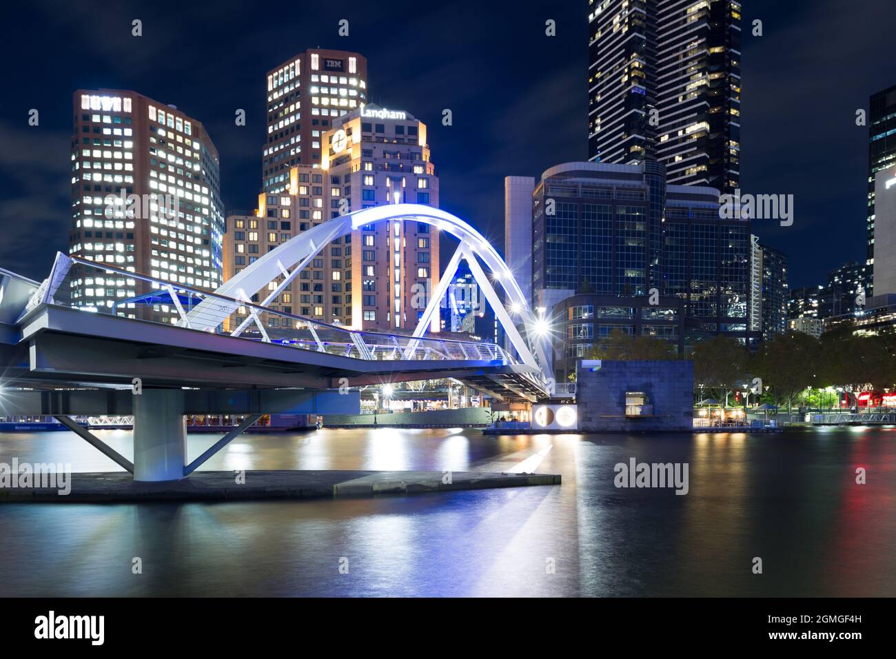 The Cty of Melbourne, Australia, seen from the Yarra River with the ...