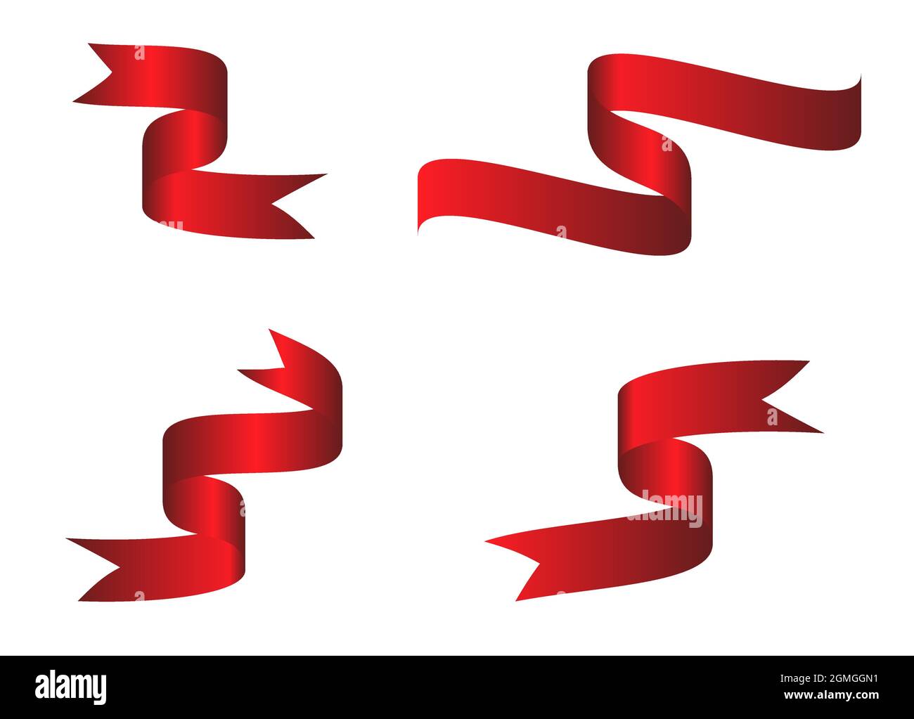 Set of Red colorful curved ribbon on white background. Vector ...