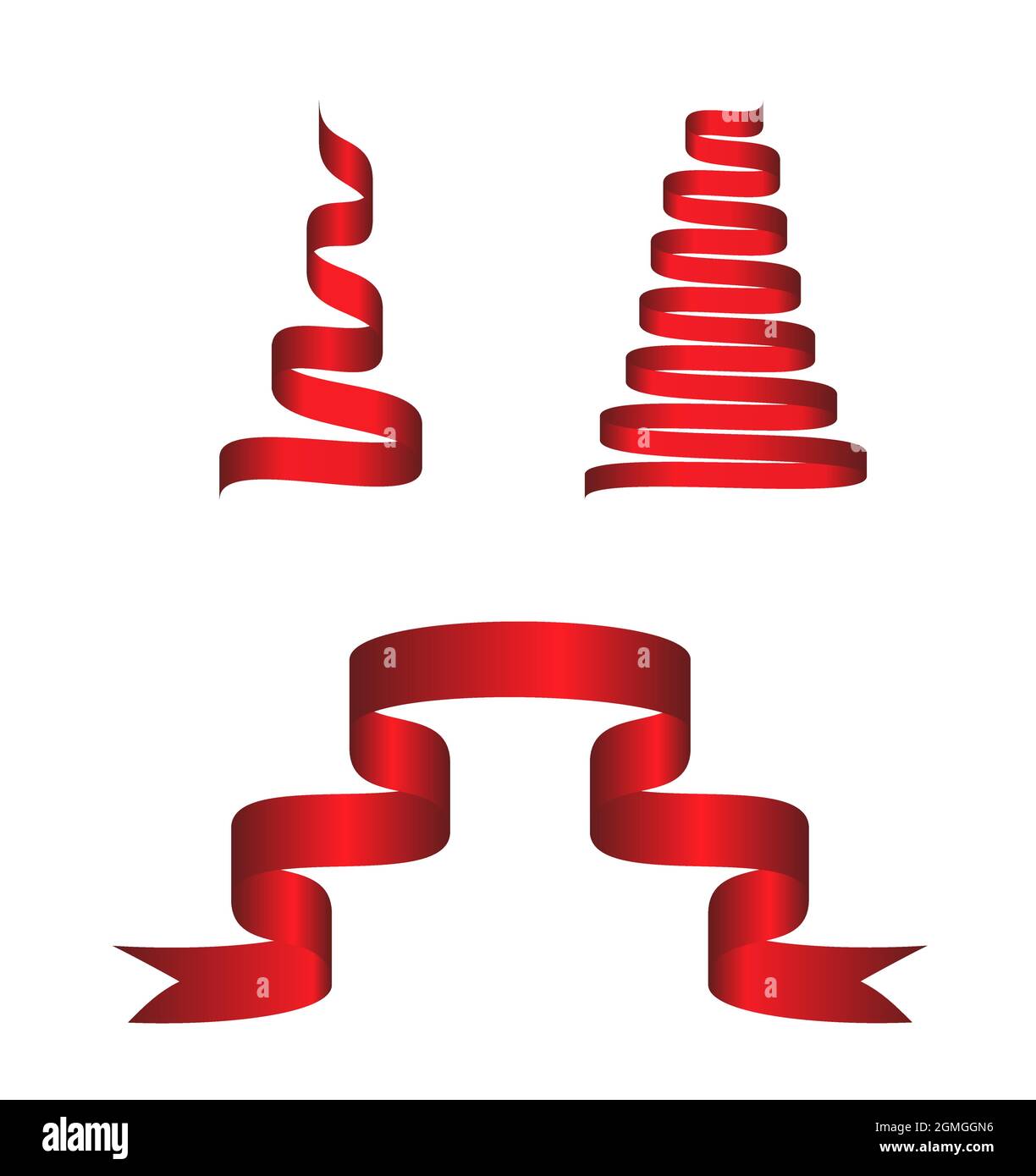 Set of Red colorful curved ribbon on white background. Vector ...