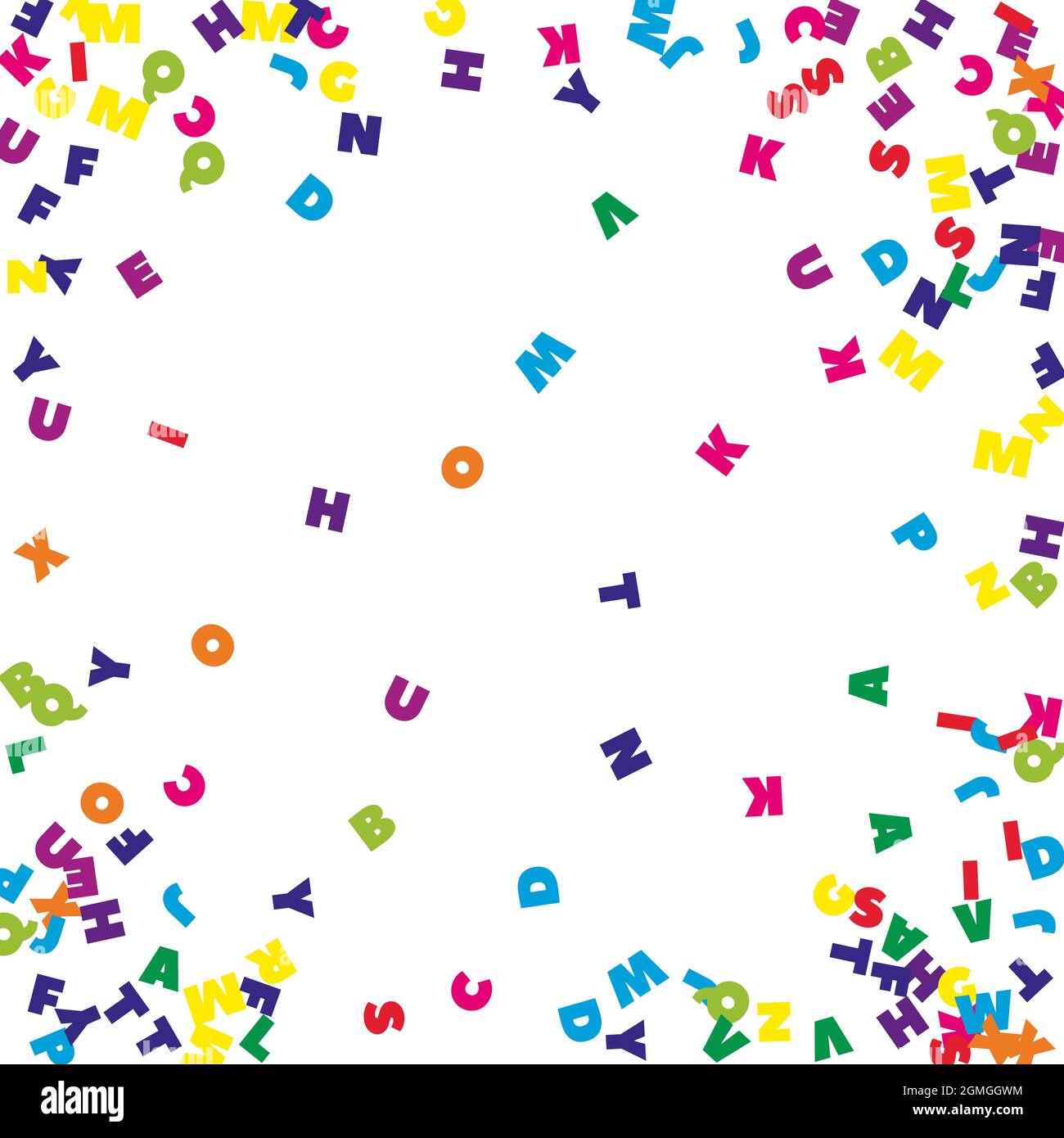 Falling letters of English language. Colorful flying words of Latin ...