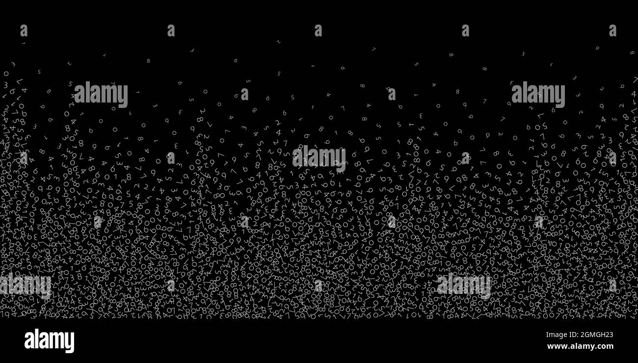 Falling numbers, big data concept. Binary white disorderly flying ...