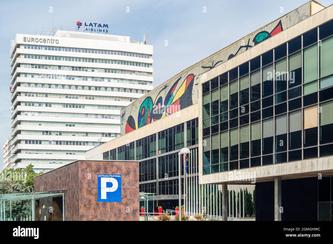 MADRID, SPAIN - SEPTEMBER 13, 2021: Urban landscape, view of Joan Miro ...