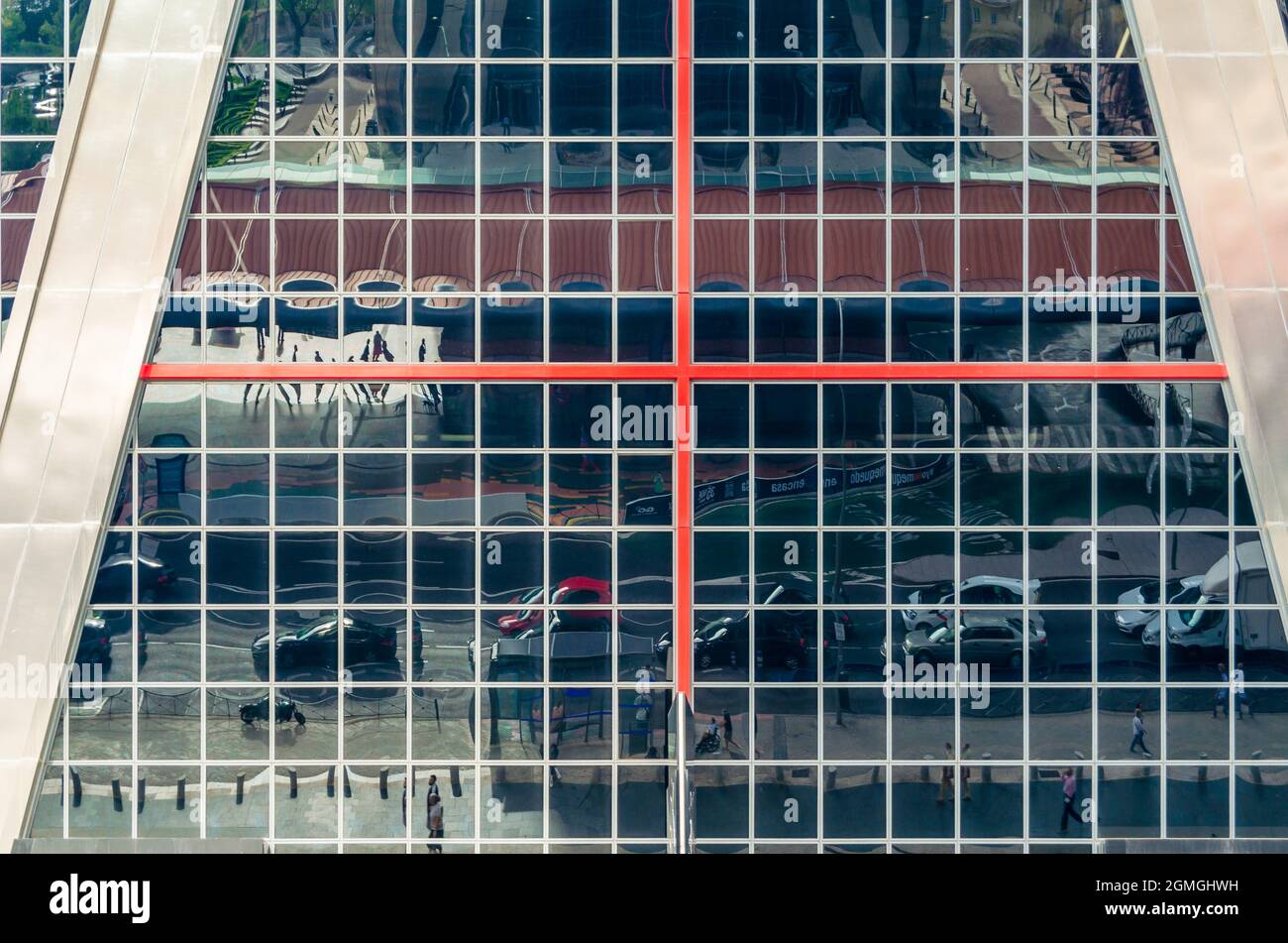 MADRID, SPAIN - SEPTEMBER 13, 2021: Facade detail of the inclined ...