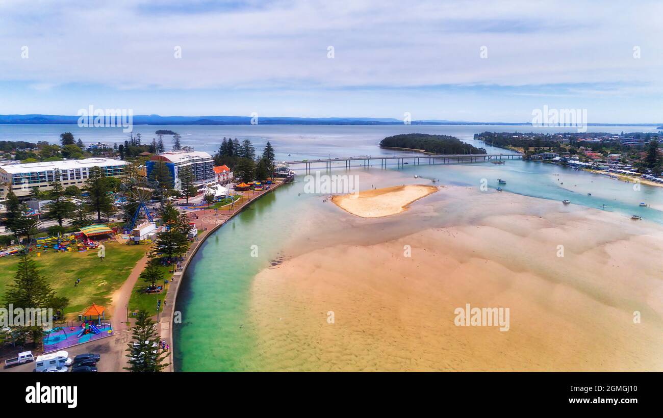 Tuggerah lake flowing to Pacific ocean at The Entrance town of ...