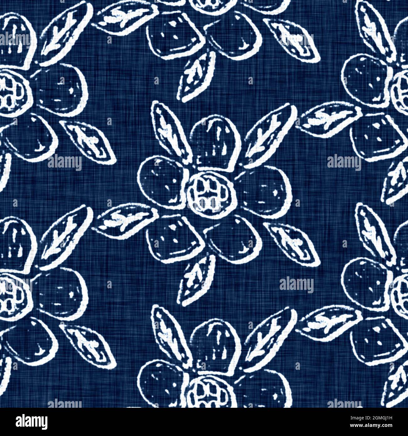 Acid wash blue jean effect texture with decorative linen floral motif ...