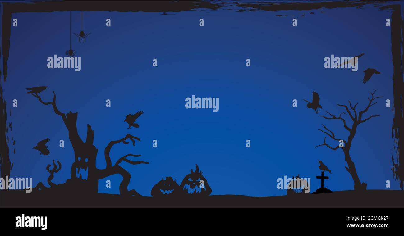 Scary gloomy dark blue halloween background - illustration Stock Vector ...