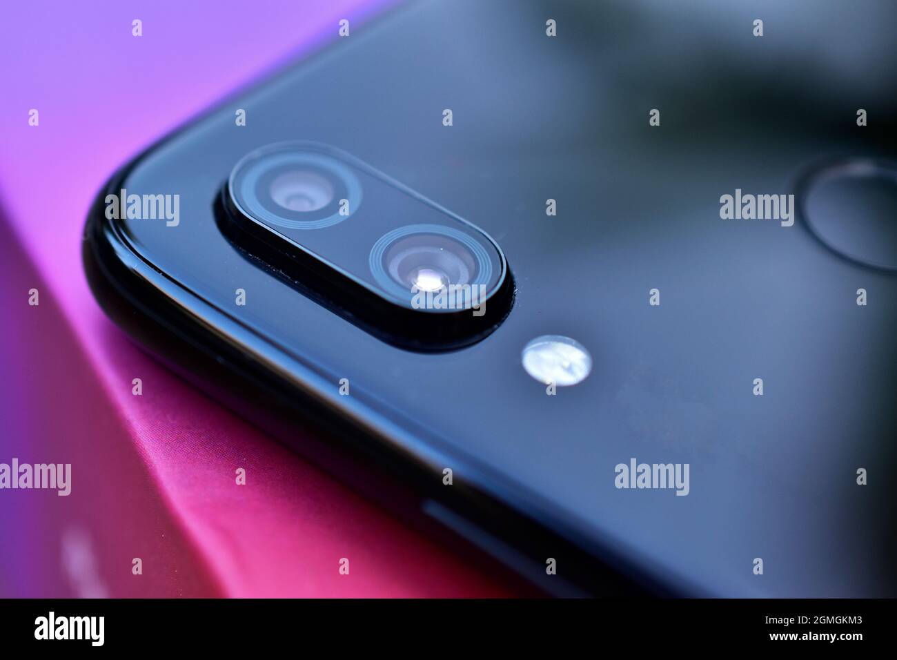 Close up of mobile phone camera, dual lens camera with flash Stock ...