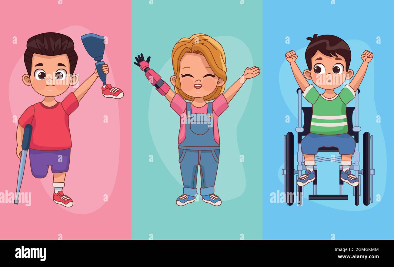 three disability kids characters Stock Vector Image & Art - Alamy