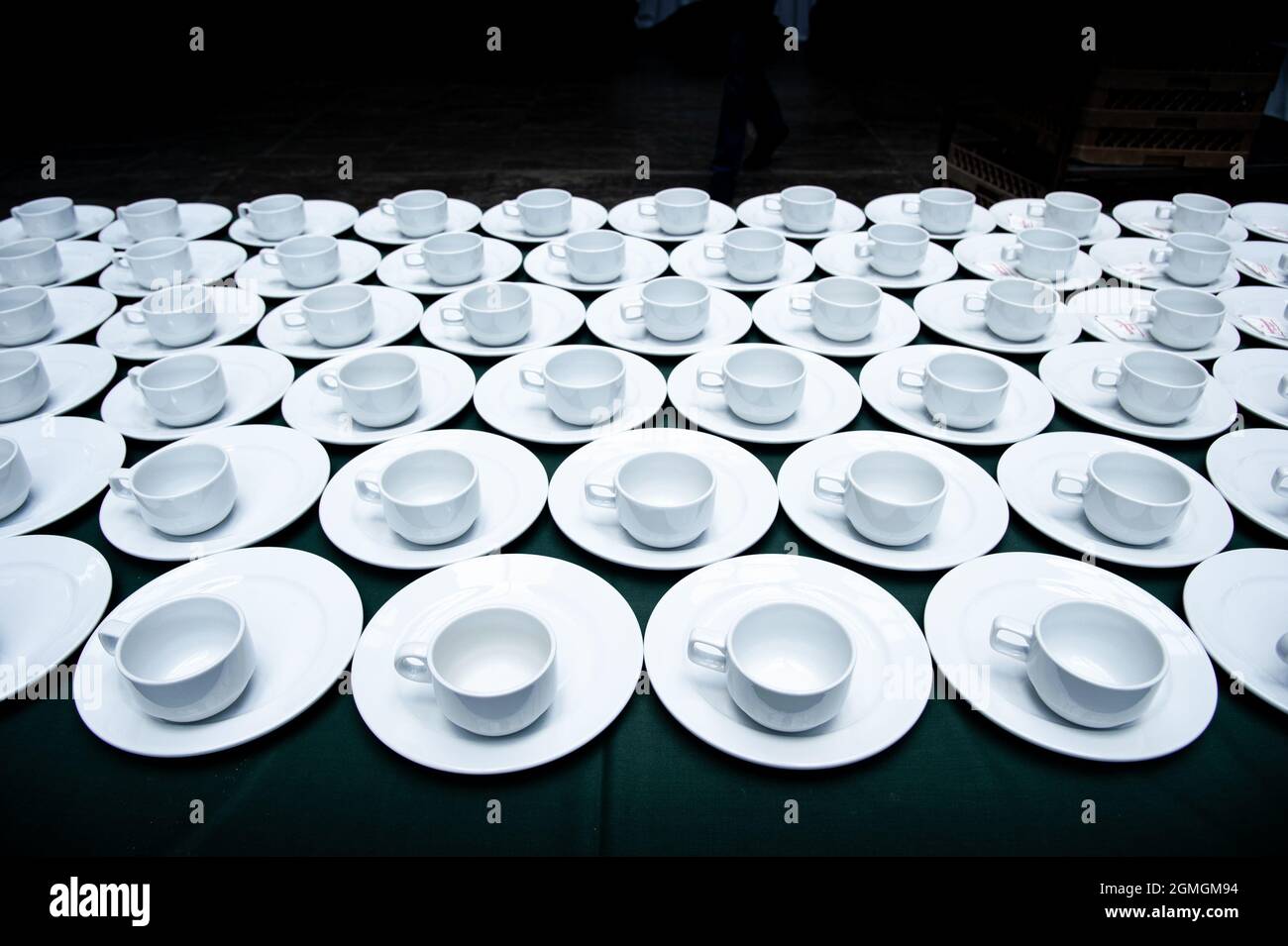 many coffee cup set up for tea break in business meeting conference ...