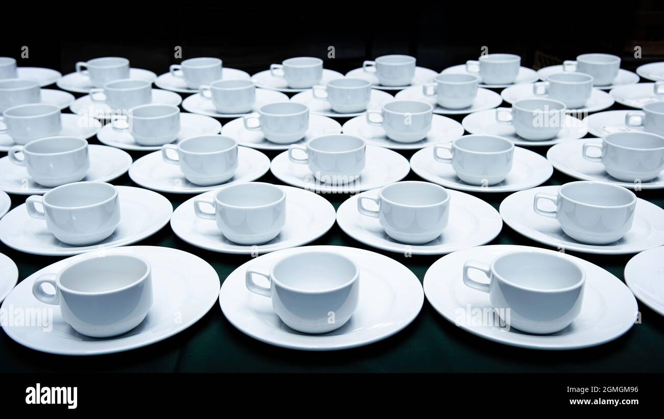many coffee cup set up for tea break in business meeting conference ...