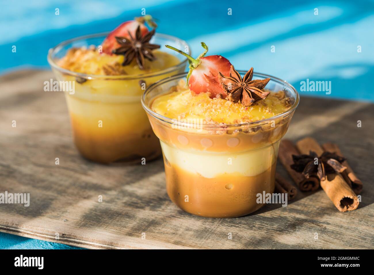 Milk pudding. Natillas, typical christmas dessert made of milk, eggs ...