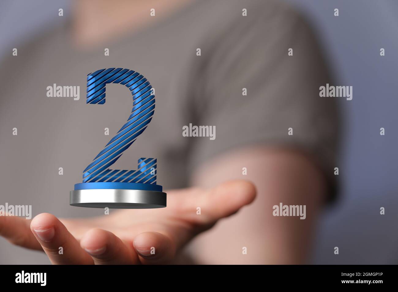 A 3D rendering of a digital number 2 on human hands- concept for 2nd ...
