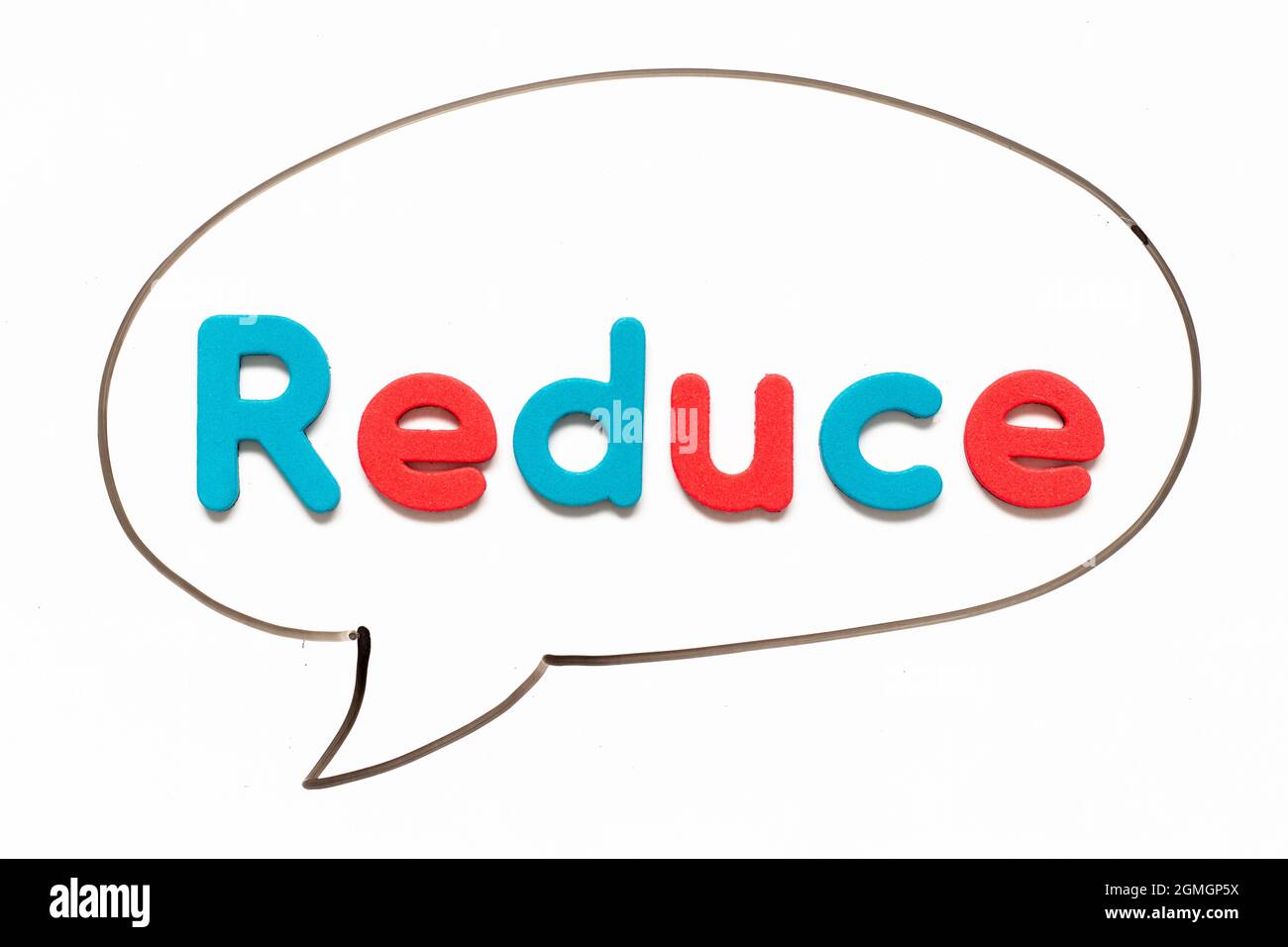 Alphabet letter with word reduce in black line hand drawing as bubble ...