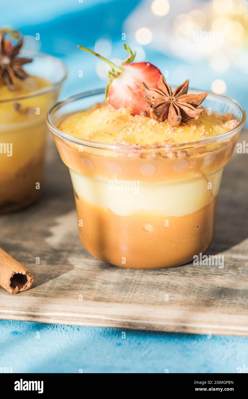 Milk pudding. Natillas, typical christmas dessert made of milk, eggs ...