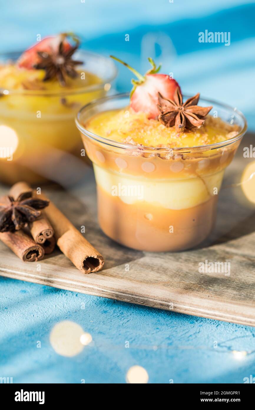 Milk pudding. Natillas, typical christmas dessert made of milk, eggs ...
