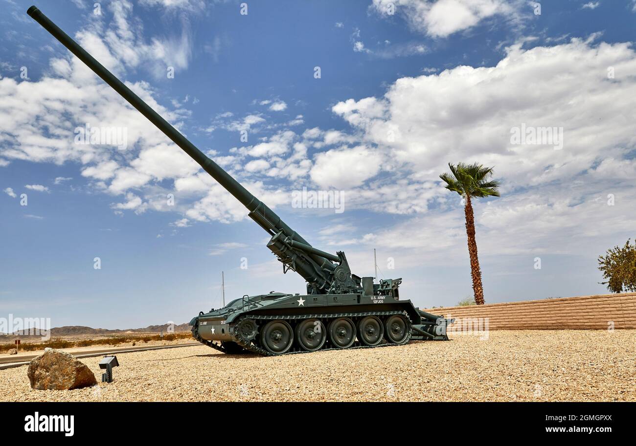 Yuma, Arizona, USA - Julyl 17, 2021: Missle tank at the entrance to the ...