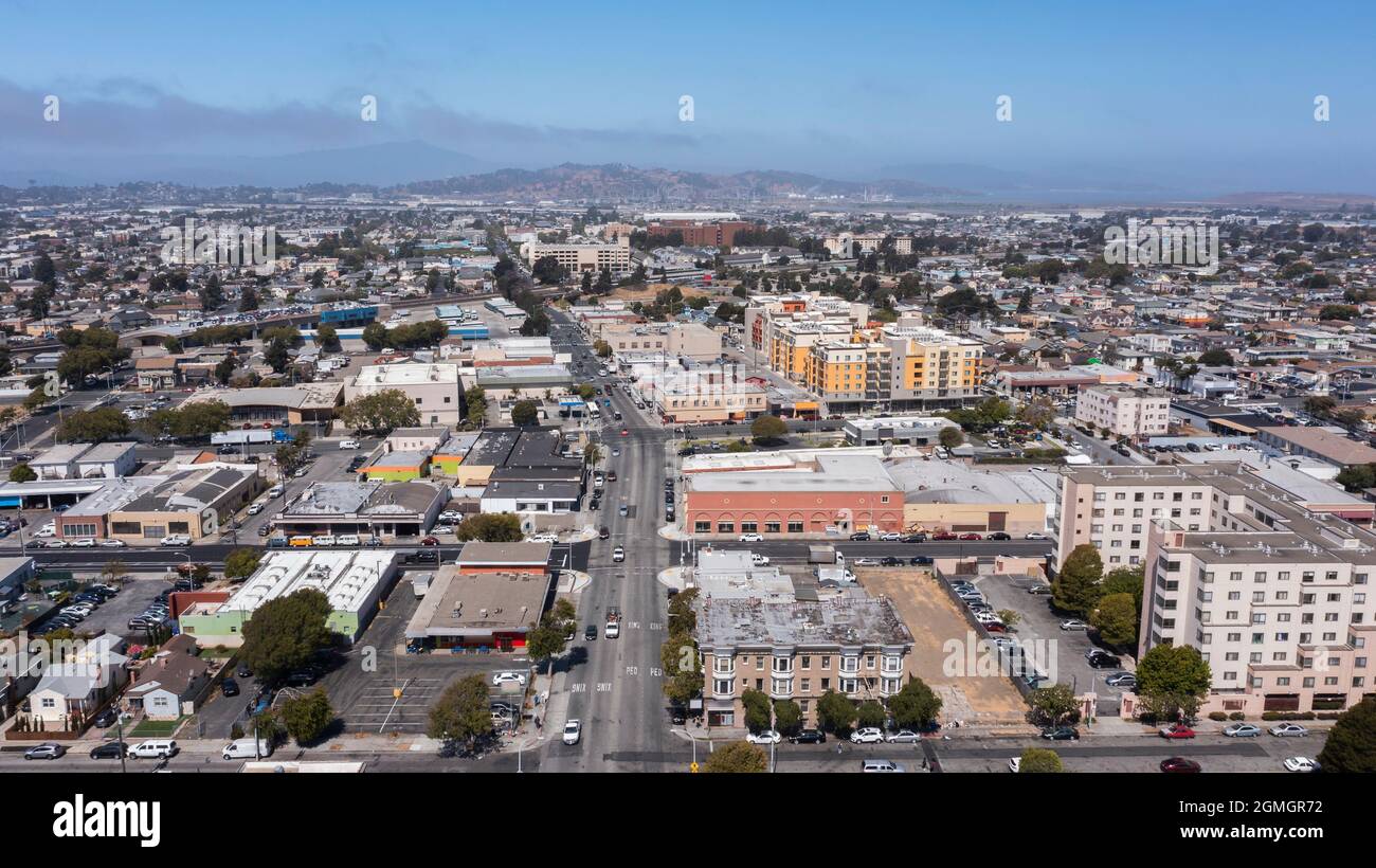 Daytime aerial view of the downtown Bay Area city of Richmond ...