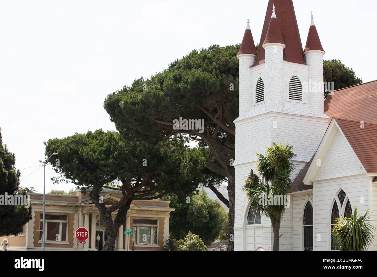 Daytime view of the historic downtown area of Lompoc, California, USA ...