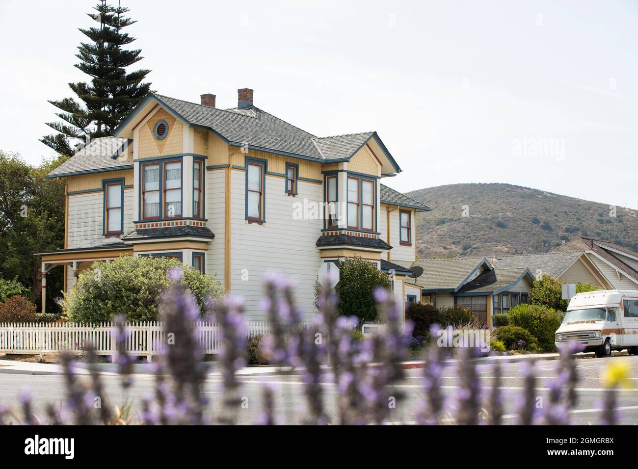 Daytime view of a historic neighborhood in Lompoc, California, USA ...