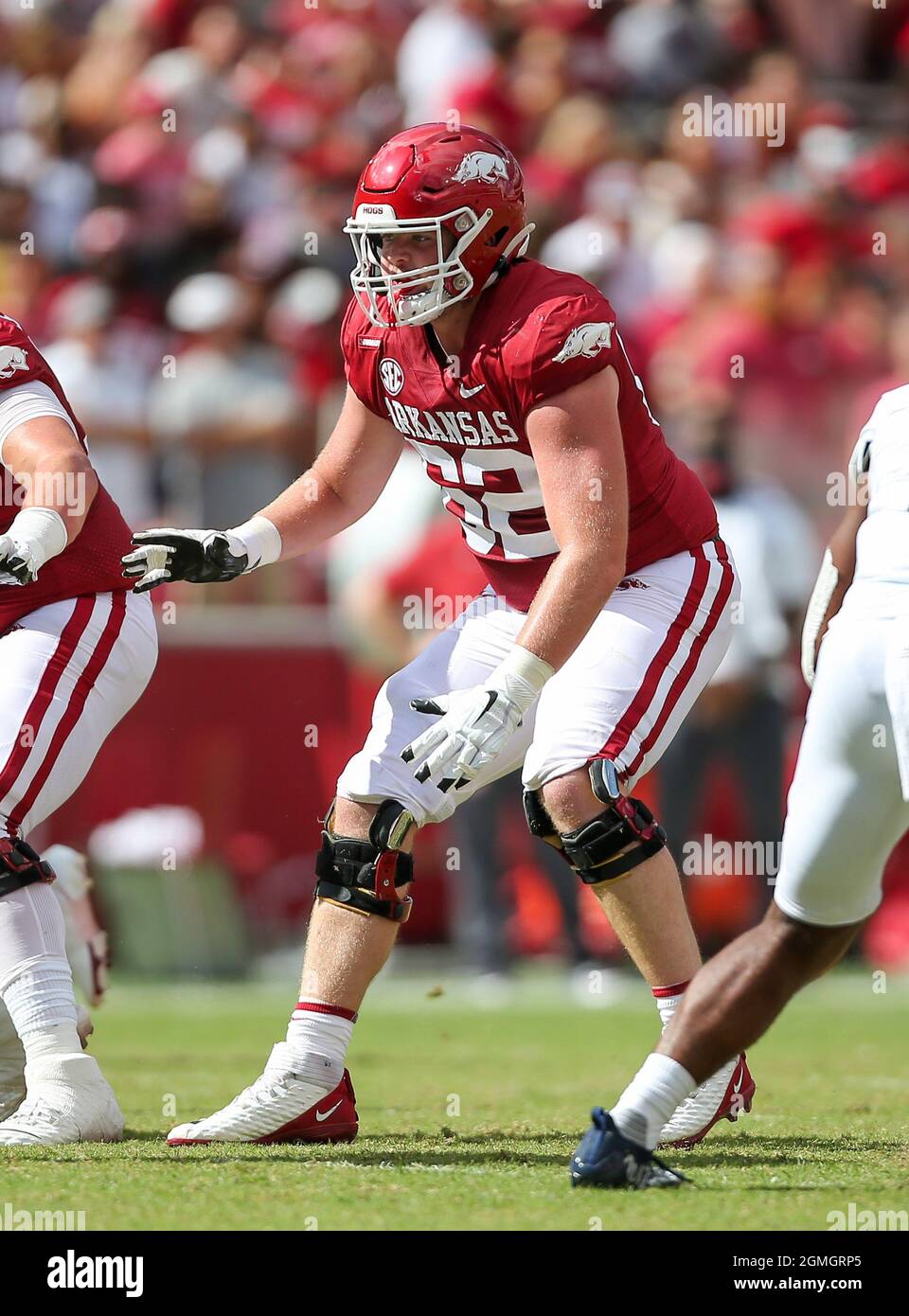 September 18, 2021: Brady Latham #62 Arkansas offensive lineman takes a ...