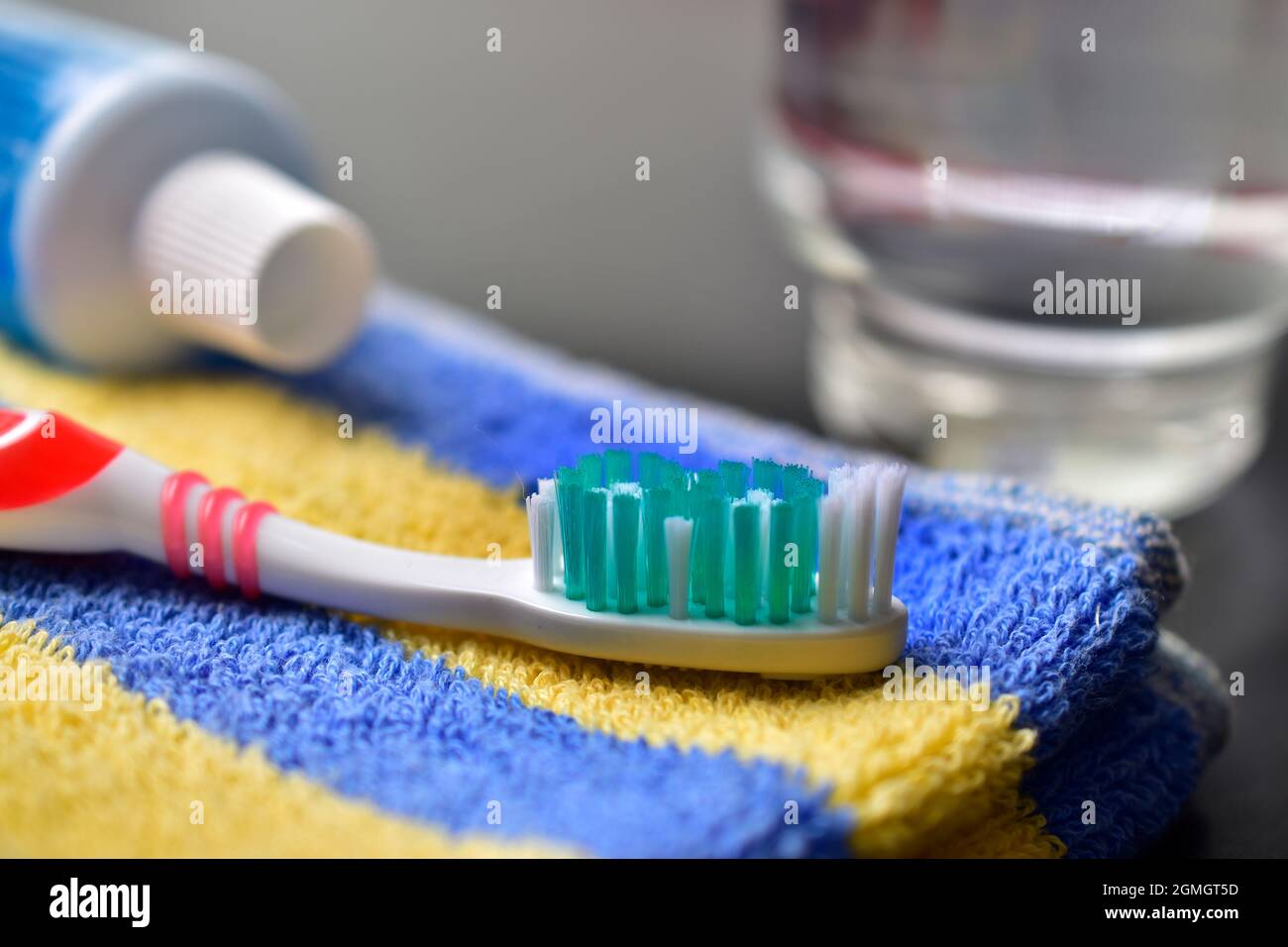 Toothbrush on Towel, Still Life Stock Photo - Alamy
