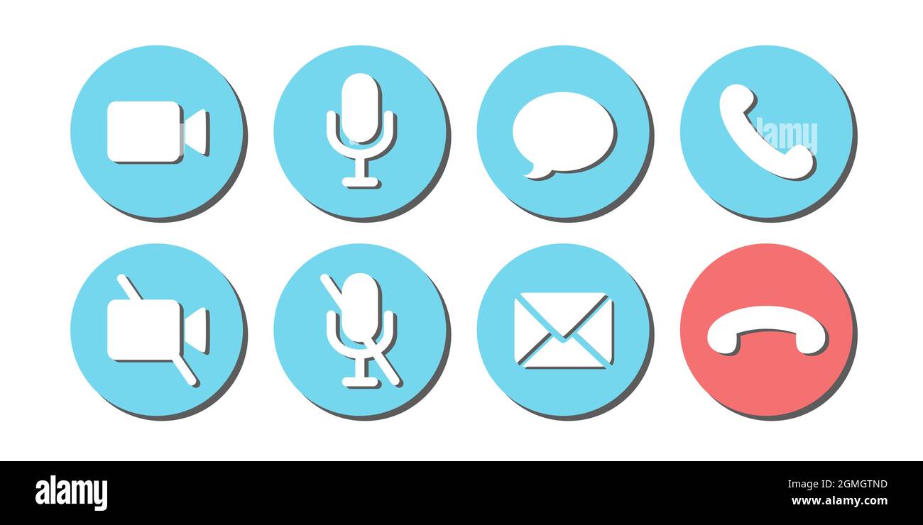 Virtual hangouts icons for conference call. Shadowed on and off video ...