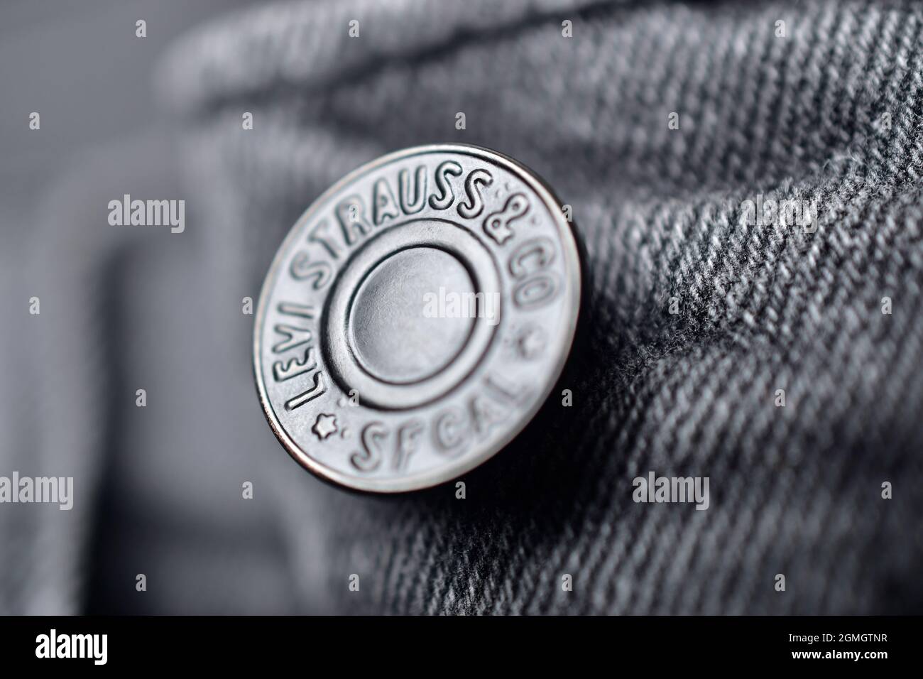 New Delhi, India - 22 November, 2019: Levi's jeans button, close up ...