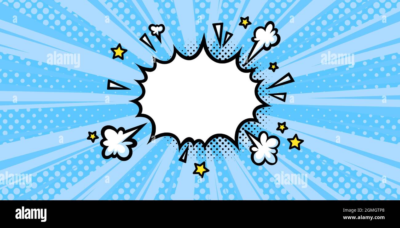 Surprising boom cloud with lightnings in blue halftone background for ...