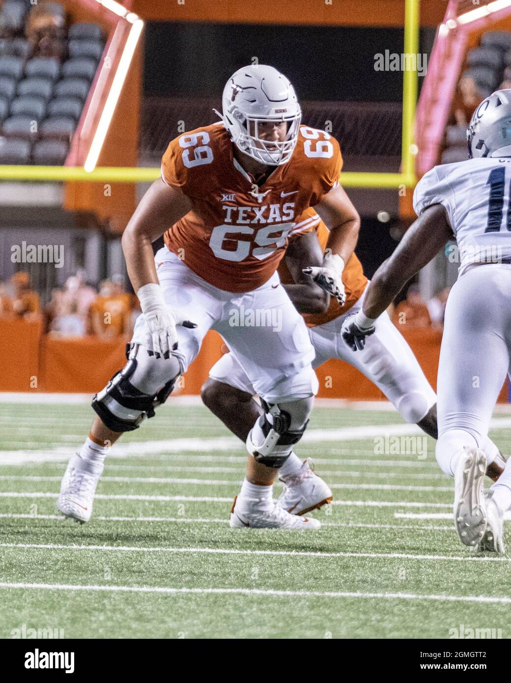 September 18,. LT Andrej Karic #69 of the Texas Longhorns in action vs ...