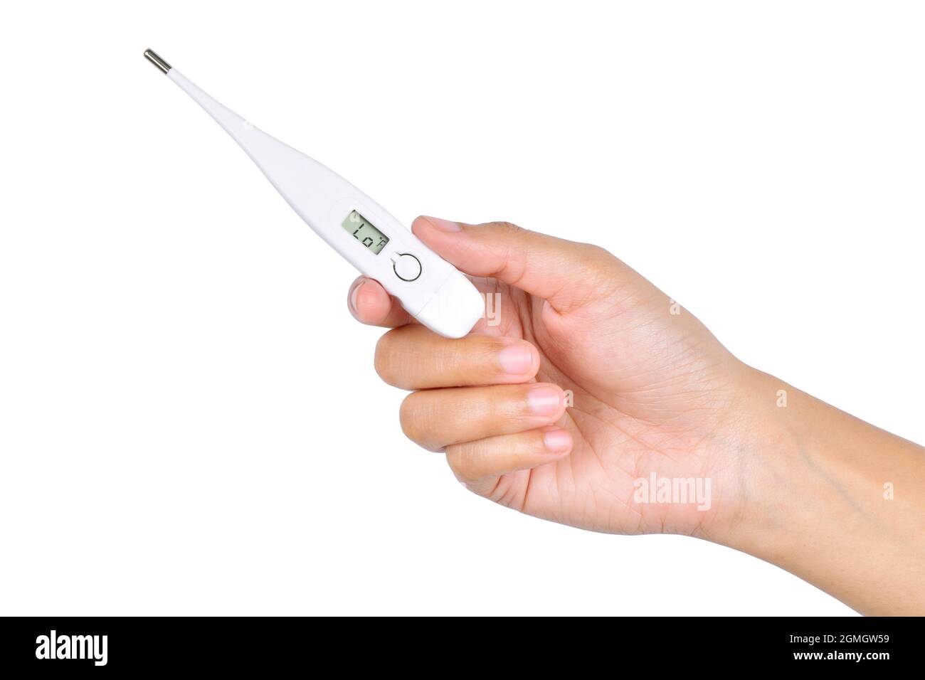Digital Thermometer in Hand Isolated on White Background with Clipping ...