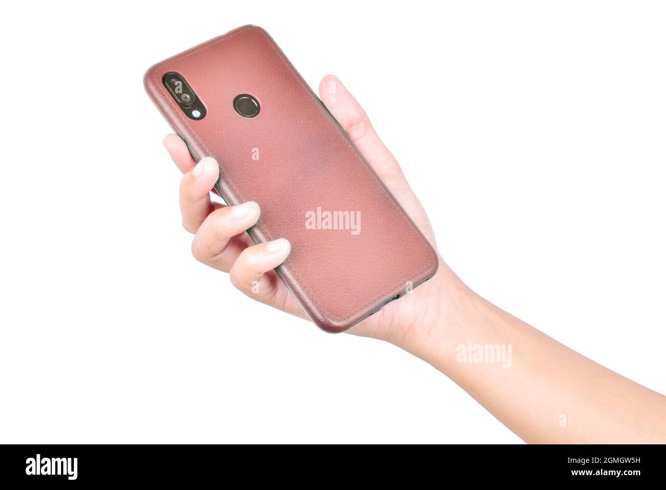 Hand Holding Smartphone Showing Back View of Smartphone Stock Photo - Alamy