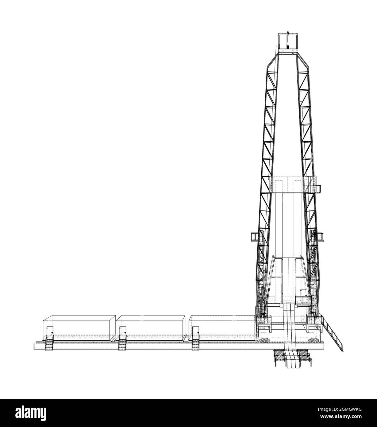 Oil rig. Vector rendering of 3d. Wire-frame style Stock Vector Image ...