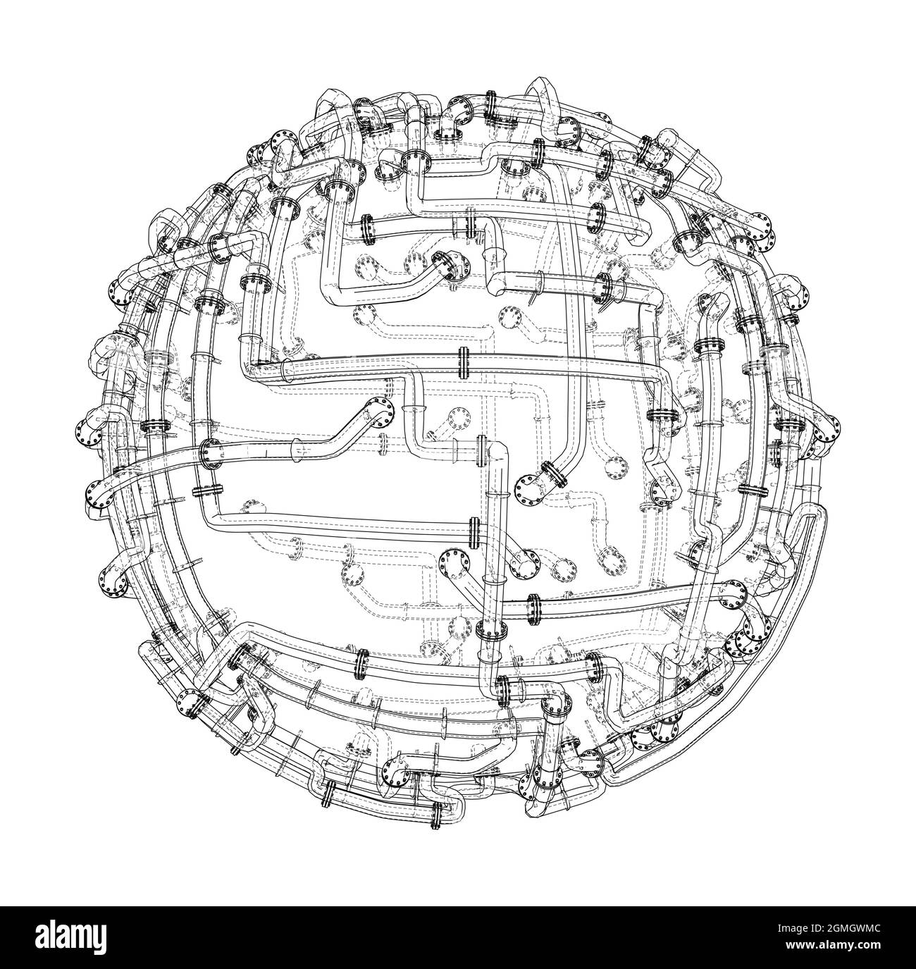 Pipes with flanges around a large sphere. Vector Stock Vector Image ...