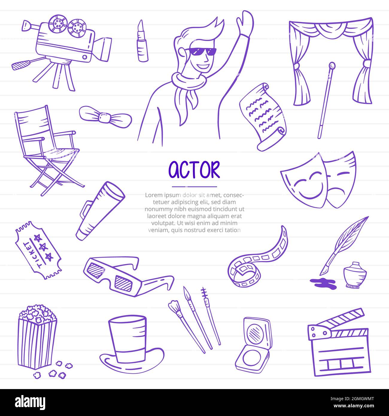 actor job or jobs profession doodle hand drawn with outline style on ...
