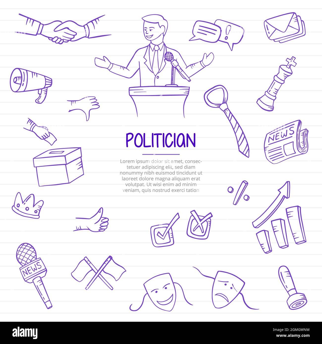 politician in politics job or jobs profession doodle hand drawn with ...