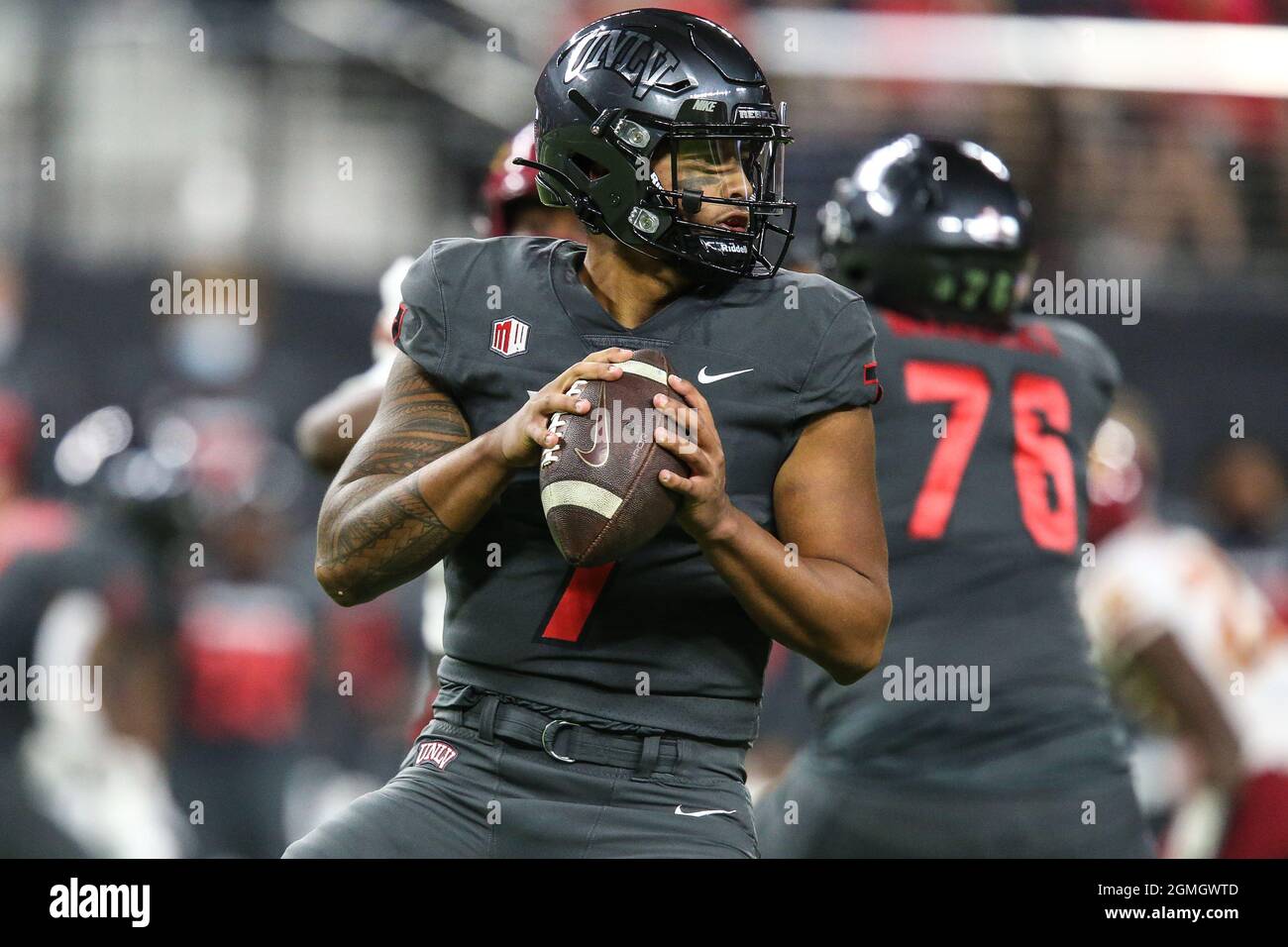 September 18, 2021: UNLV Rebels quarterback Cameron Friel (7) drops ...