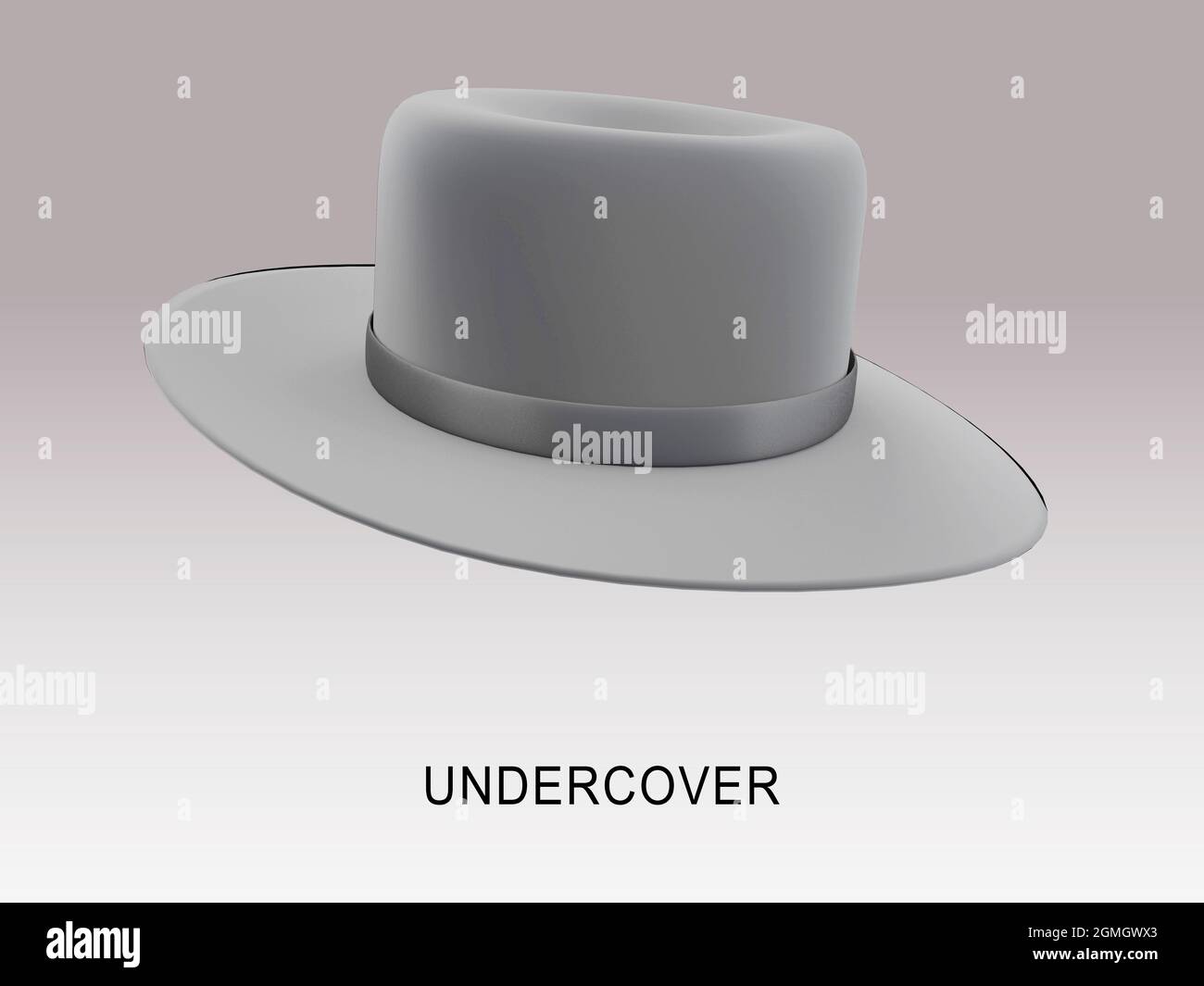 3D illustration of UNDERCOVER script under a felt hat, isolated over ...