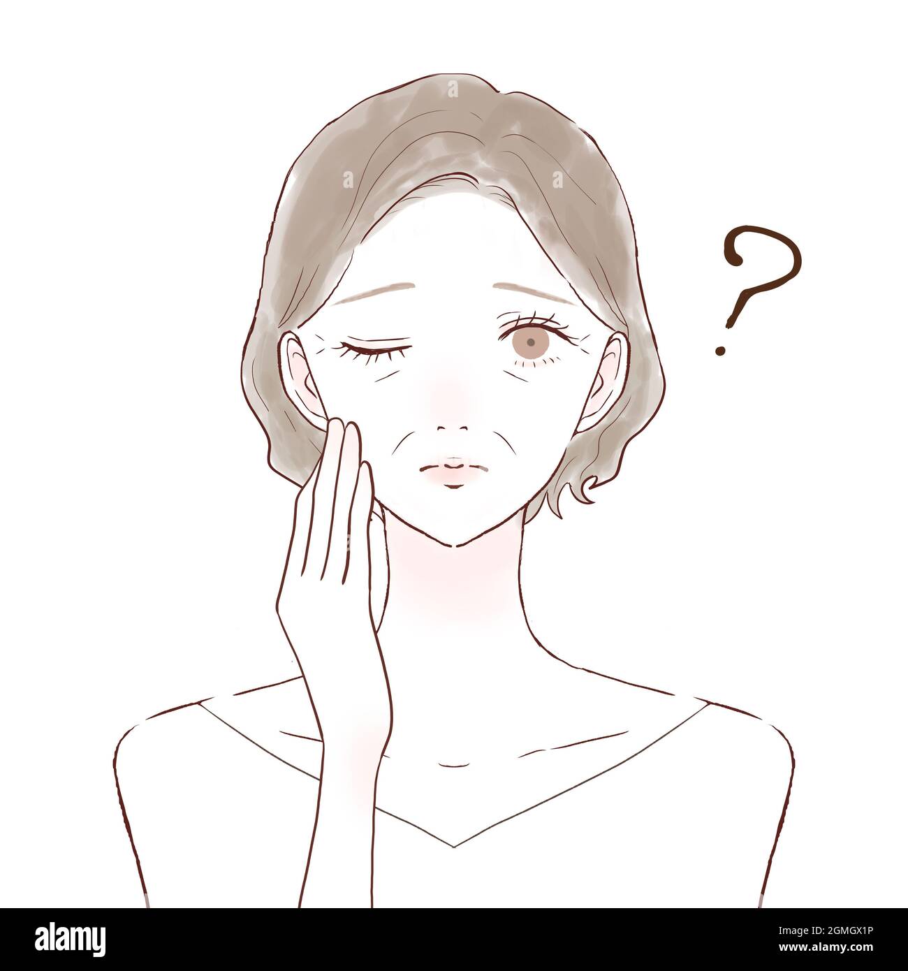 Middle-old woman having doubts. On a white background Stock Photo - Alamy