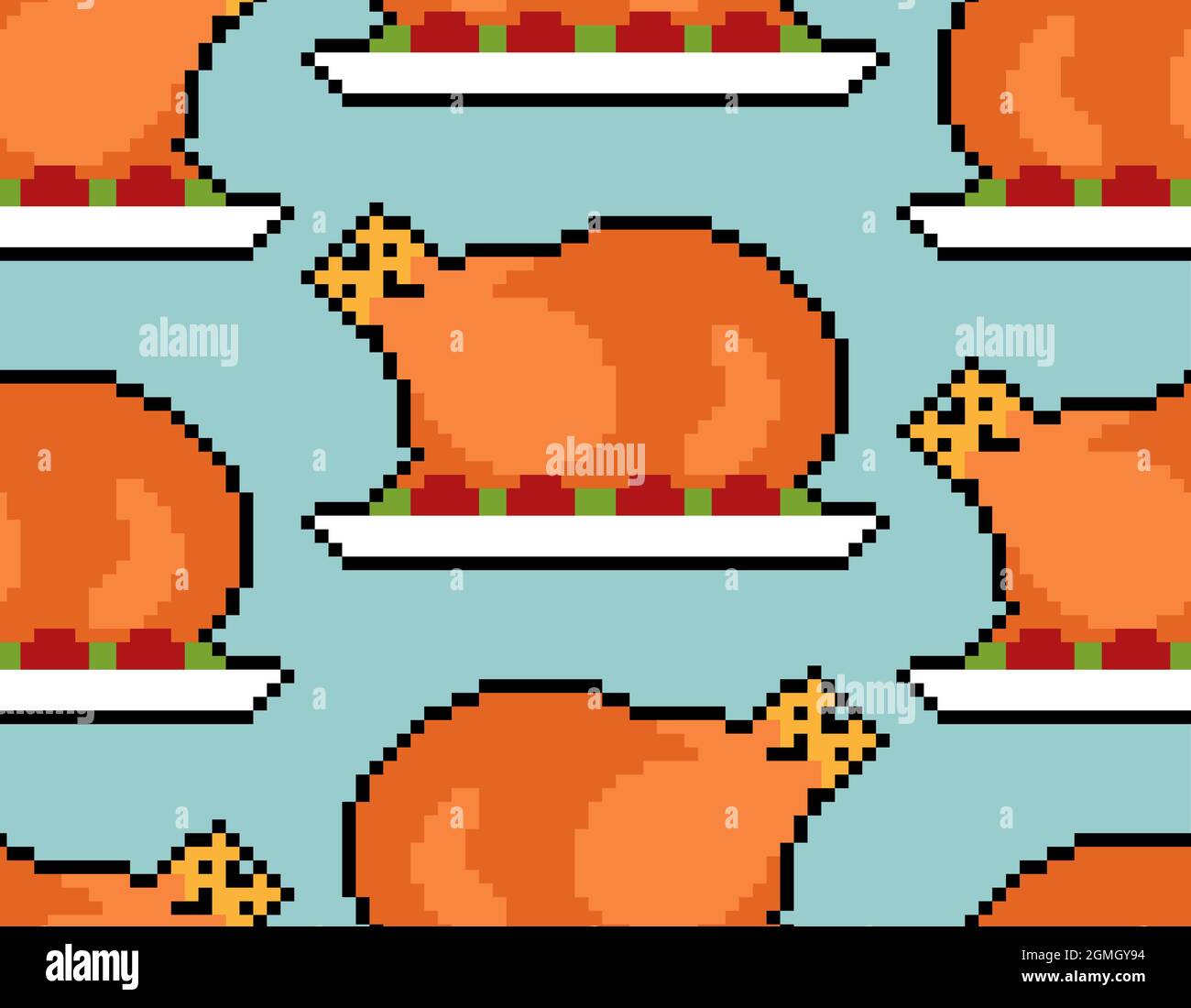 Roasted Turkey pixel art pattern seamless. pixelated Roast background ...