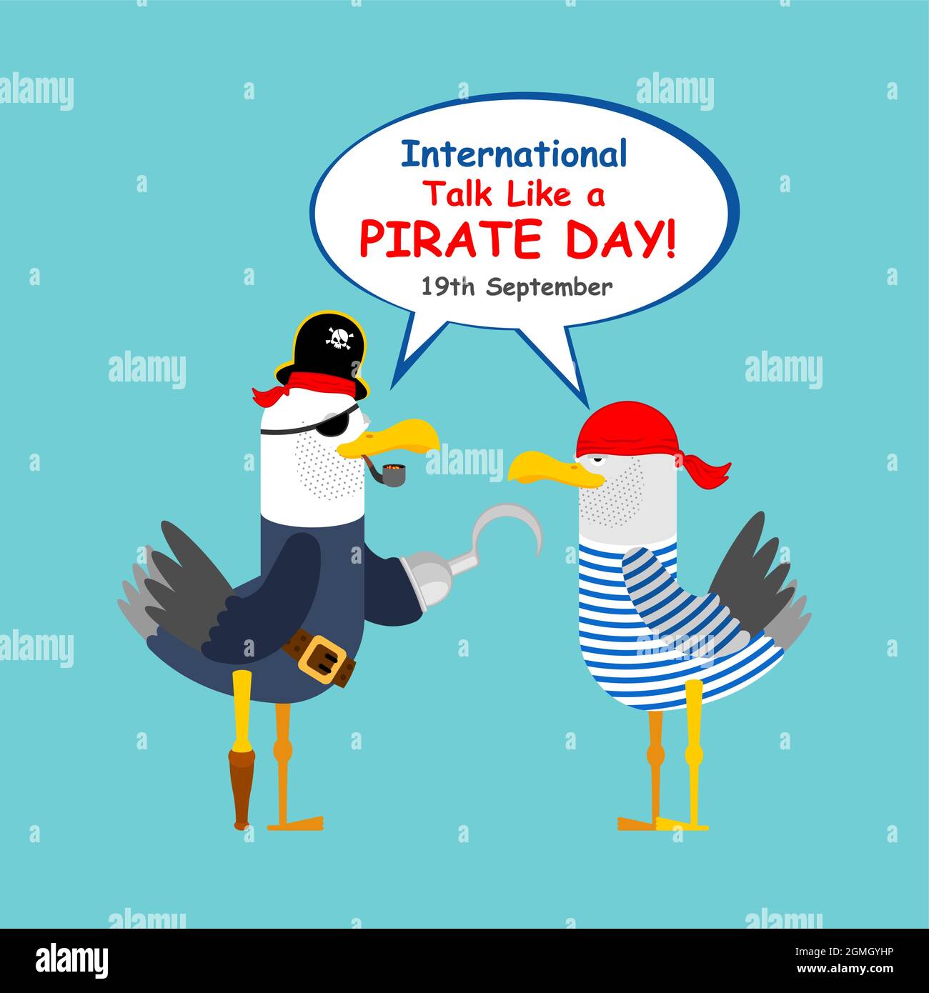International Talk Like a Pirate Day. Gull in pirate clothes. Seagull ...