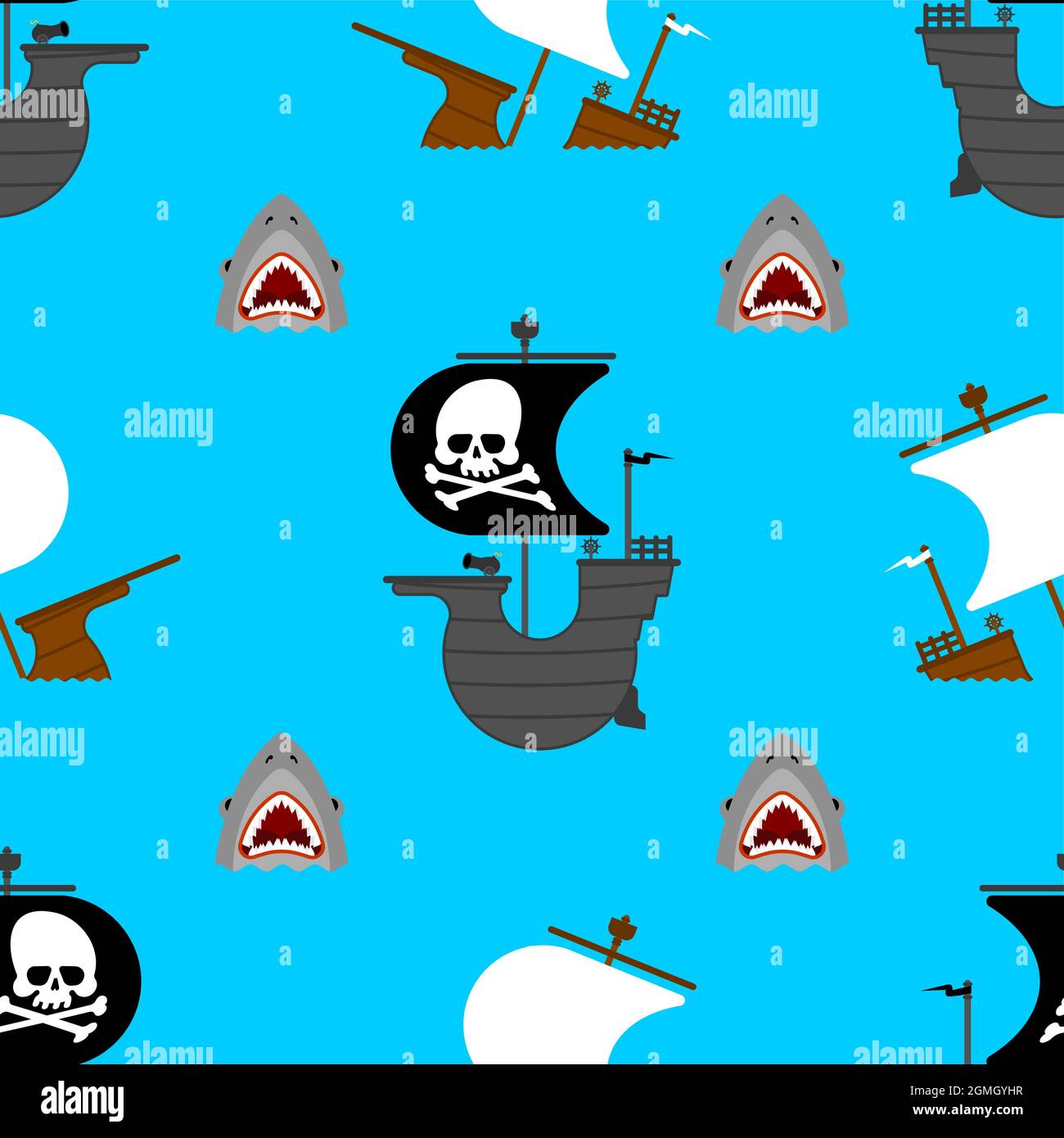 Pirate ship and shark pattern seamless. background Stock Vector Image ...