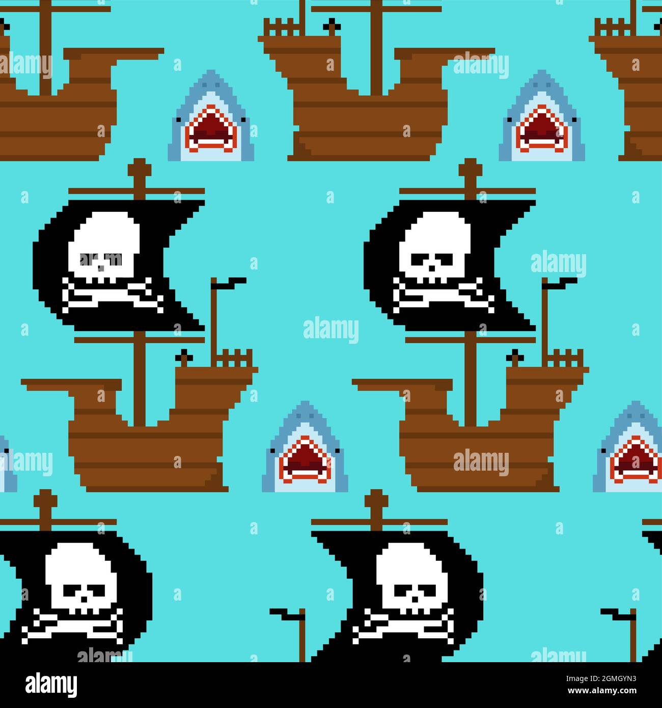 Pirate ship pixel art pattern seamless. Pirates 8 bit background ...