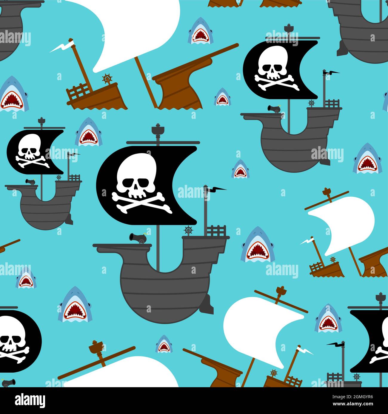 Pirate ship and shark pattern seamless. background Stock Vector Image ...
