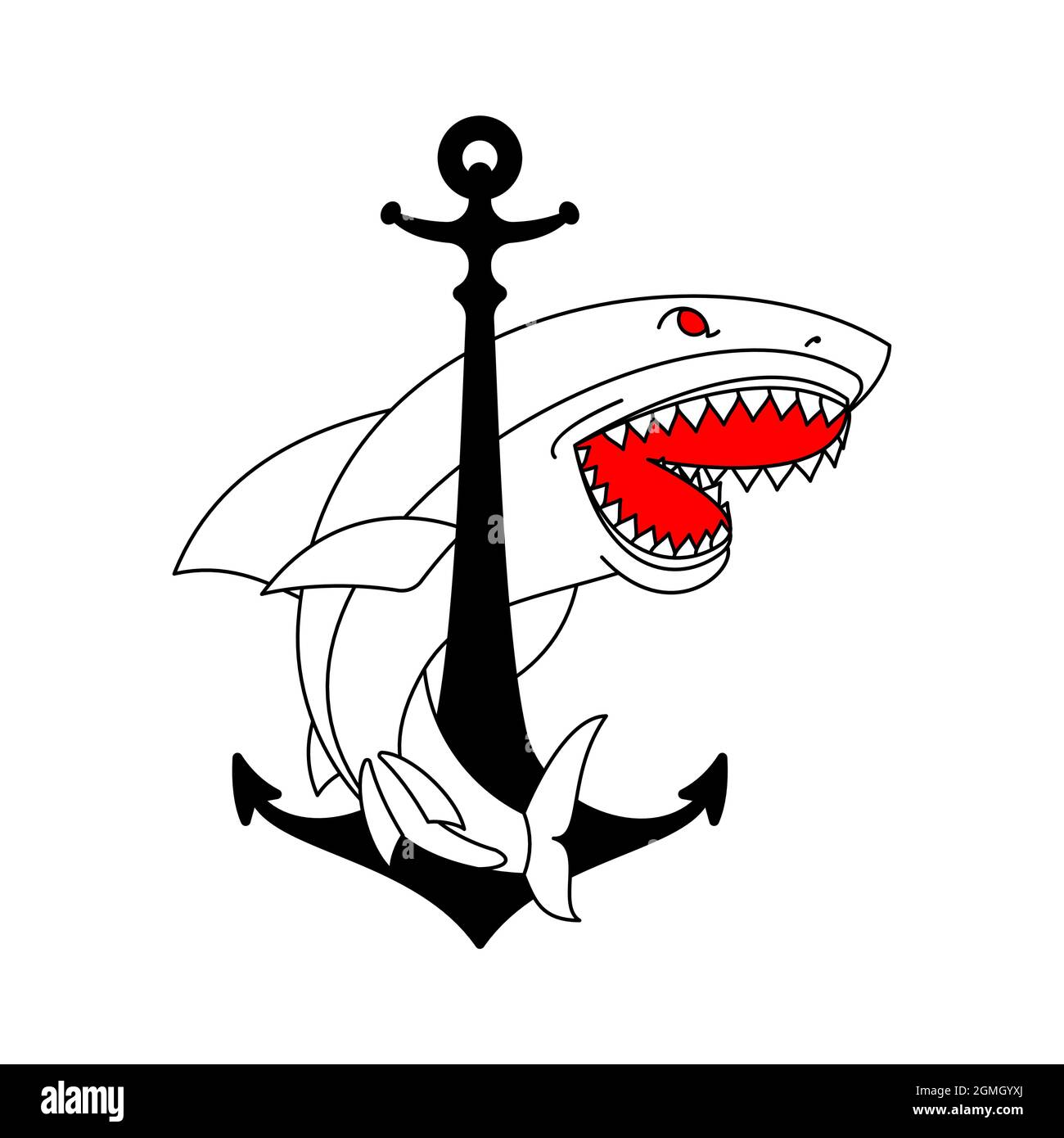 Shark and anchor sign. Nautical symbol vector illustration Stock Vector ...