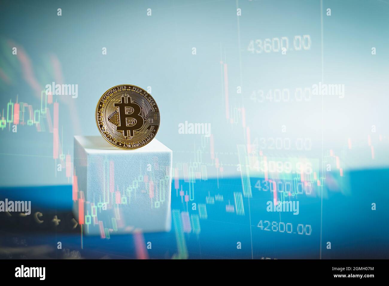 concept with golden Bitcoins ladder on forex chart background Stock ...